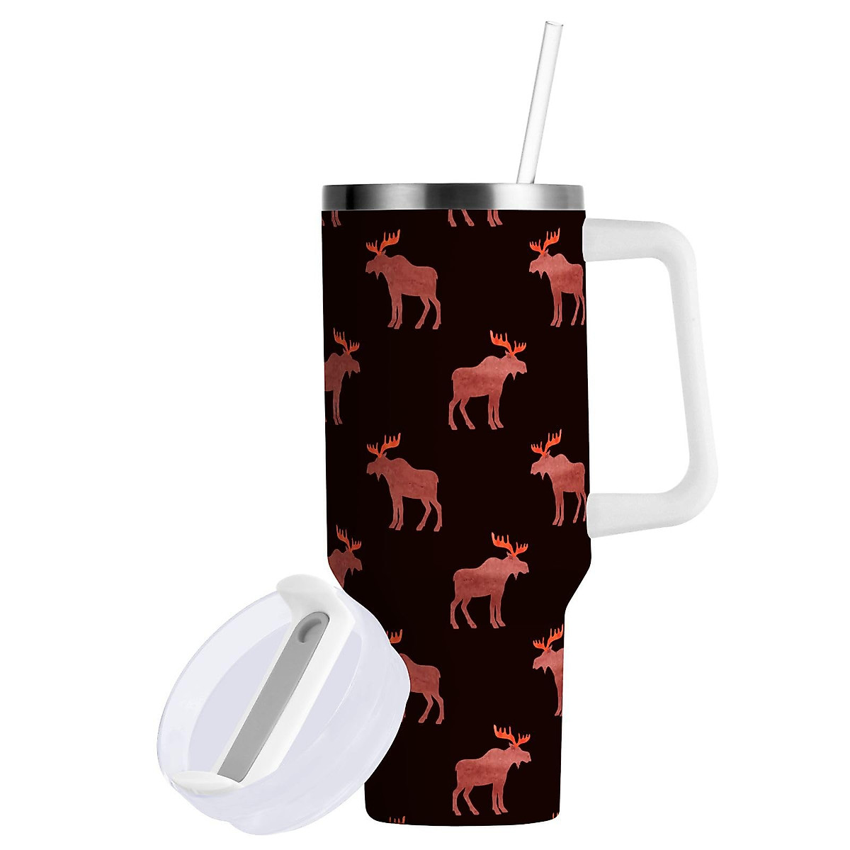 ZZXXB Red Moose Insulated Stainless Steel Water Bottle with Handle and Straw Lid Double Walled Travel Mug 40 oz