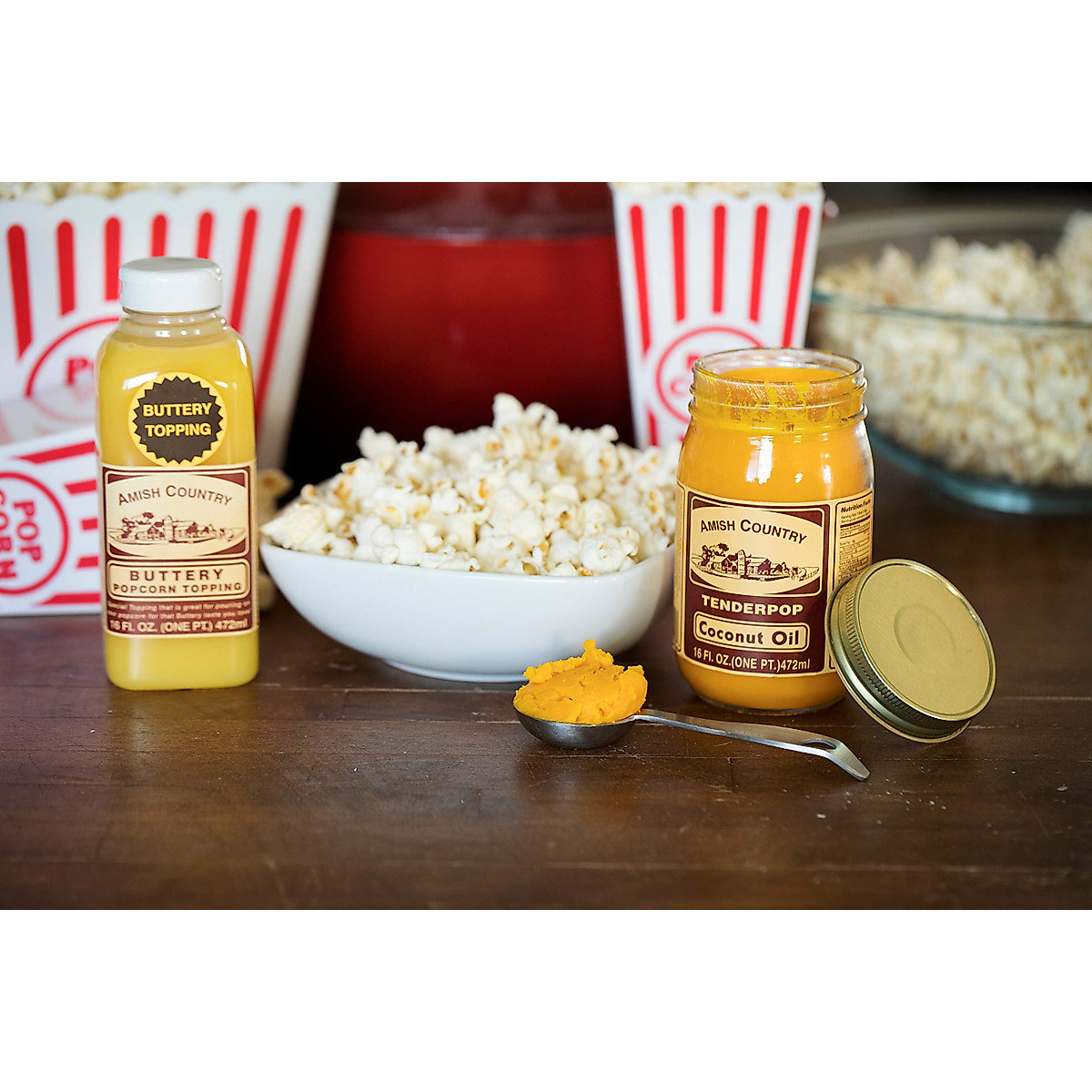 Amish Country Popcorn | Coconut Oil and Buttery Topping Bundle | 15 oz Coconut Oil and 16 oz Buttery Popcorn Topping | Old Fashioned, Non-GMO and Gluten Free