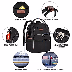 VANKEAN Laptop Backpack for Women Men 15.6-16.2 Inch Stylish Computer Work Backpack, Waterproof College Casual Daypack Backpacks with USB Port & RFID Blocking, Business Travel Backpack, Black