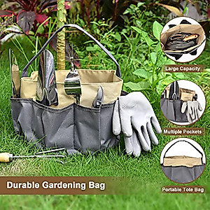Carsolt Garden Tool Set - 7 Piece Stainless Steel Heavy Duty Wooden Handle Gardening Tools, Gardening Kit for Digging Planting Pruning with Durable Tote Bag Gift Box Ideal Garden Gifts for Women Men