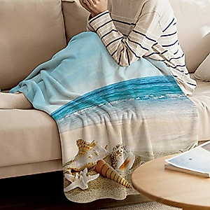 Aomike Flannel Fleece Throw Blanket for Couch- 39" x 49", Starfish Seashell Nature Beach Landscapes Blanket Super Soft Cozy Plush Microfiber Fluffy Blanket Lightweight Warm Bed Blanket