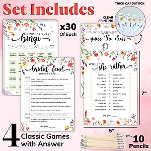 STOFINITY Hilarious Bridal Shower Games 30 Guests - Set Of 4 Couples Wedding Shower Games For Wildflower Bridal Shower Decorations, Fun Bridal Shower Bingo Game Cards, Floral Bridal Party Games (5x7)