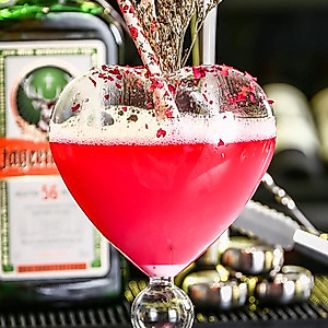 8 Oz Unique Cocktail Glasses Set of 2 Creative Heart Shaped Wine Glasses with Straw Romantic Drinking Glasses Juice Glasses for Wedding Home Bar Party(Glossy)