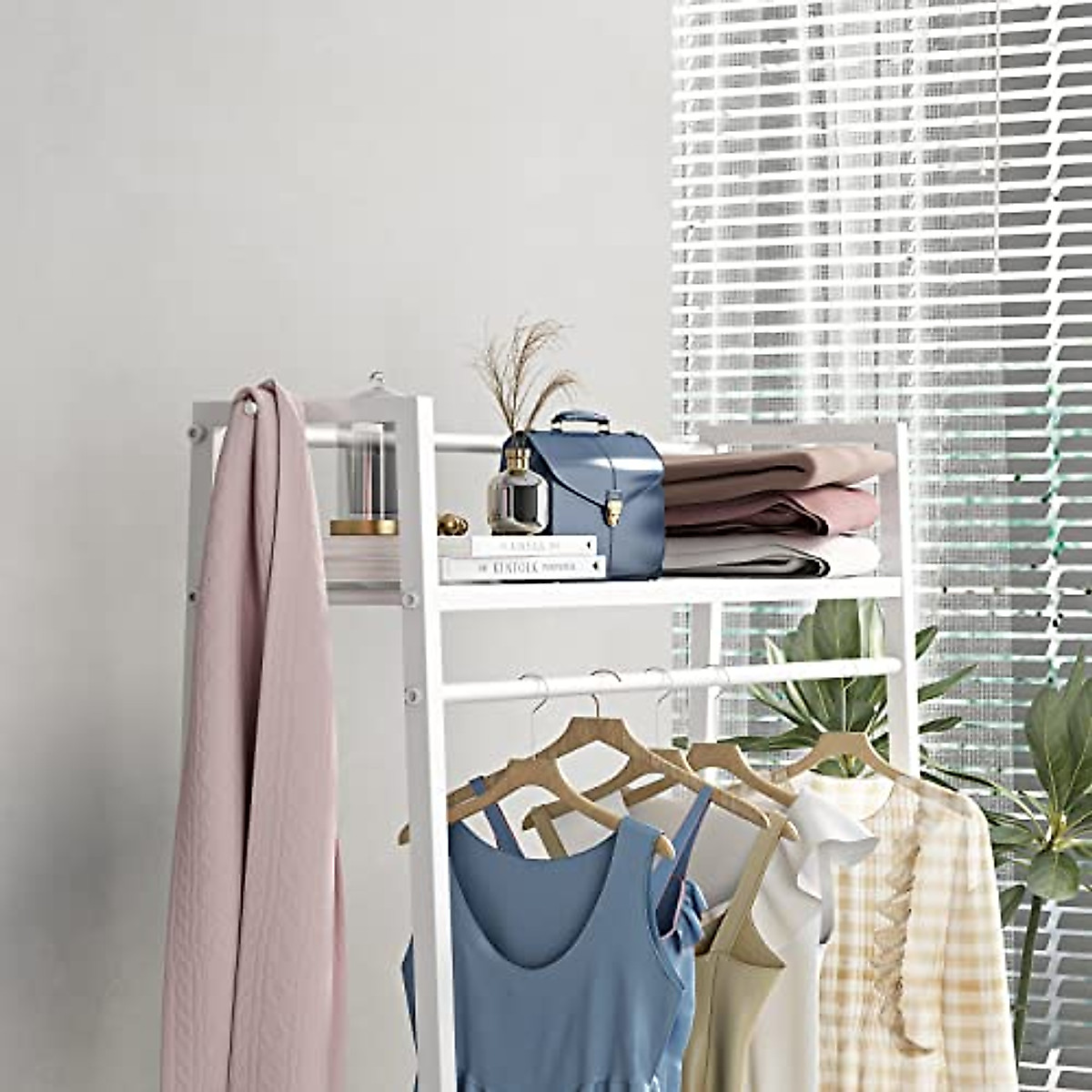 Metal Clothing Rack Modern Clothes Rack with 2- tier Shelf Clothes Display Racks for Bedroom, Boutique, Cloth Store Metal Pipe Hanging Rack-white