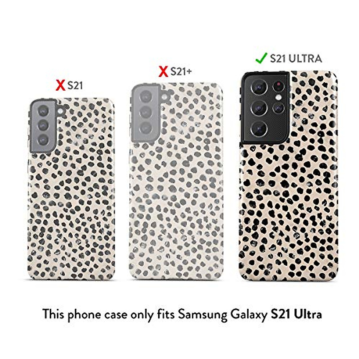 BURGA Phone Case Compatible with Samsung Galaxy S21 Ultra - Hybrid 2-Layer Hard Shell + Silicone Protective Case -Black Polka Dots Pattern Nude Almond Latte - Scratch-Resistant Shockproof Cover