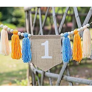 Burlap 1st Birthday Banner - First High Chair Garland, Boho 1st Birthday Decorations, 1st Birthday Face Tassel Banner, Boy Cake Smash Garland, Tassel Bunting, 1st Birthday Photo Booth Props