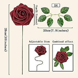 Fasjewly 25pcs Artificial Flower Foam Rose，Handmade Big Fake Flower Heads Red Roses for DIY Wedding Bouquets Bridal Shower Party Home Decorations with Box(25 Heads-Burgundy)