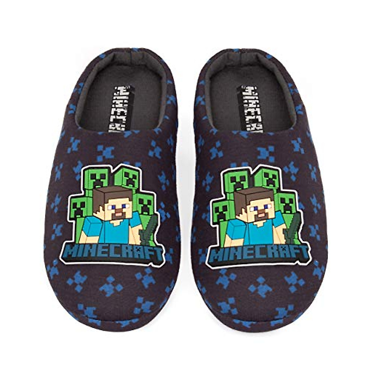 Minecraft Slippers Boys Kids Blue Creeper vs Zombie TNT House Shoes 2.5 US