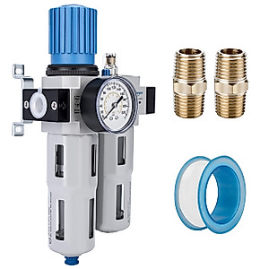 NANPU 1/2" NPT High Pressure Compressed Air Filter Regulator Lubricator Combo Water/Oil Trap Separator - Gauge(0-230 psi), Poly Bowl,Semi-Auto Drain, Bracket - 3 in 1 Two Unit
