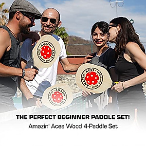 Amazin' Aces Pickleball Paddles - Pickleball Set - USAPA-Approved Pickleball Rackets for All Levels and Ages (Wood)