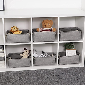 Small Baskets for Shelves(6pack) Fabric Storage Baskets, Empty Gift Baskets with Rope Handles, Decorative Foldable Storage Baskets for Organizing Home Closet & Office (Gray, 11.8” x 7.8” x 5.1”)