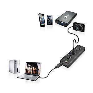 SIIG 10 Port USB Hub with 9 USB 3.0 Data ports and 1 charging port, 12V/5A Power Adapter, for Tablets, Smartphones, Hard Disk