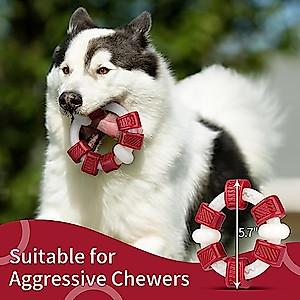 Compernee Dog Chew Toys for Aggressive Chewers, Indestructible Dog Toys for Large Dogs Aggressive Chewers, Nylon Tough Large Dog Toys for Chewers, Ring Dog Chew Toy Gift, Beef Flavor