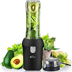 Bear Personal Blender for Shakes and Smoothies with 300W Small Single Serve Portable Countertop Blender, 20.3oz Tritan BPA Free Travel Blender Bottles,Black (Black B)