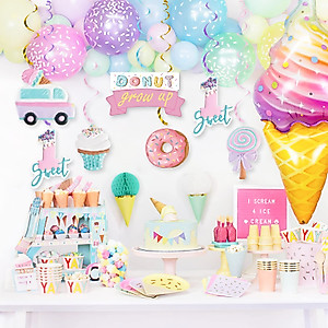 20Pcs Ice Cream Sweet One First Birthday Party Decorations, Ice Cream and Donut Party Hanging Swirls, Summer Ice Cream Party Ceiling Hanging Streamers for Ice Cream 1st Bday Girls Donut Party Supplies