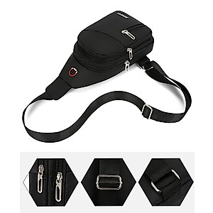 YERCHIC Small Sling Bag for Men Crossbody One Strap Casual Daypack Bag with Earphone Hole for Travel Outdoor Sports (Black)