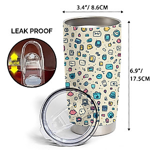 FOCIUZTA 20oz Tumbler with lid, Insulated Cup, Travel Coffee Mug, Ideal for Easter, Gaming Enthusiast, Mother’s Day, Birthday Gifts, Fun Tech Doodle Pattern