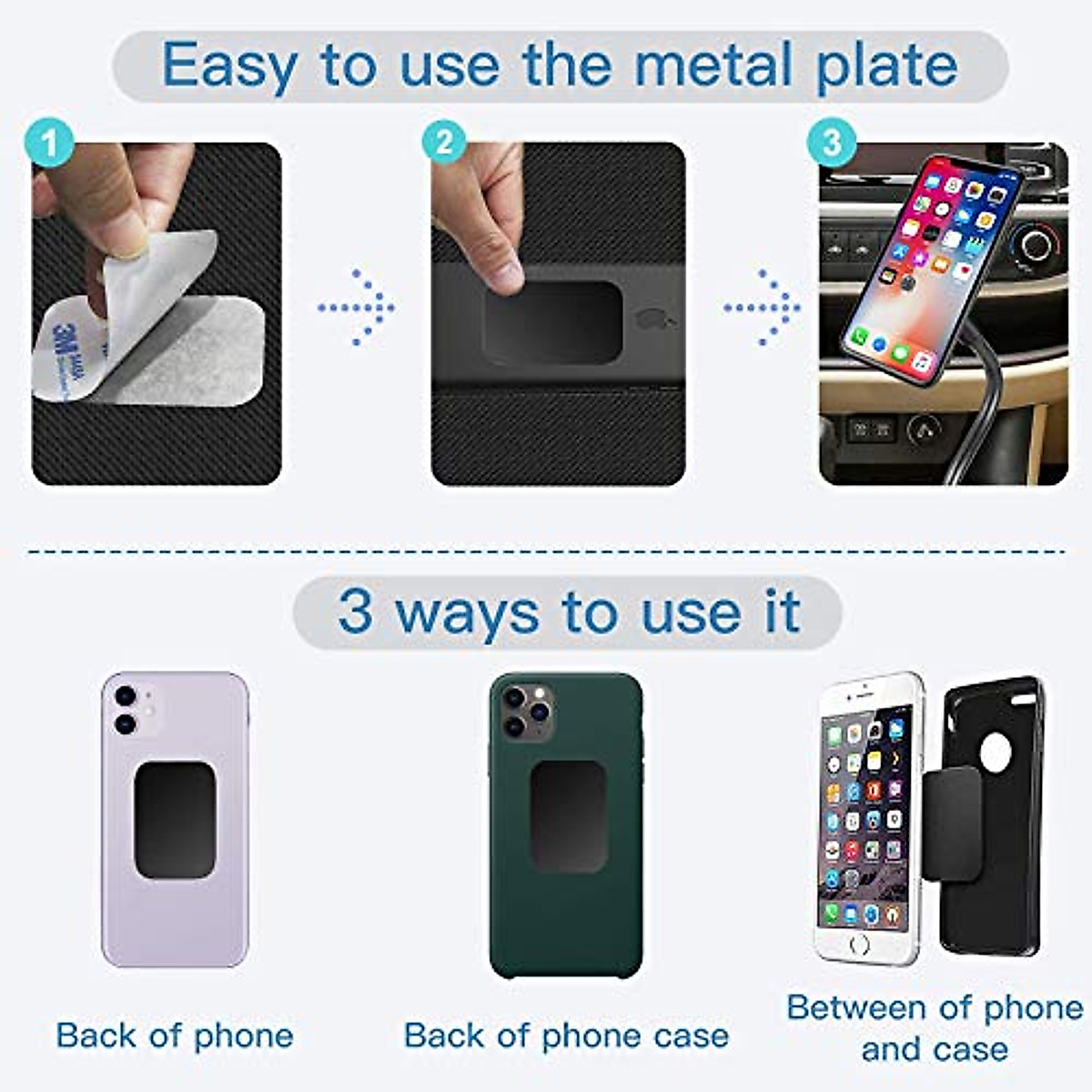 OWLKELA Mount Metal Plate for Phone Magnet Car Mount Holder Cradle with Adhesive, Universal Replacement Sticker Compatible with Magnetic Mounts - 10 Pack Black (4 Rectangle and 6 Round)