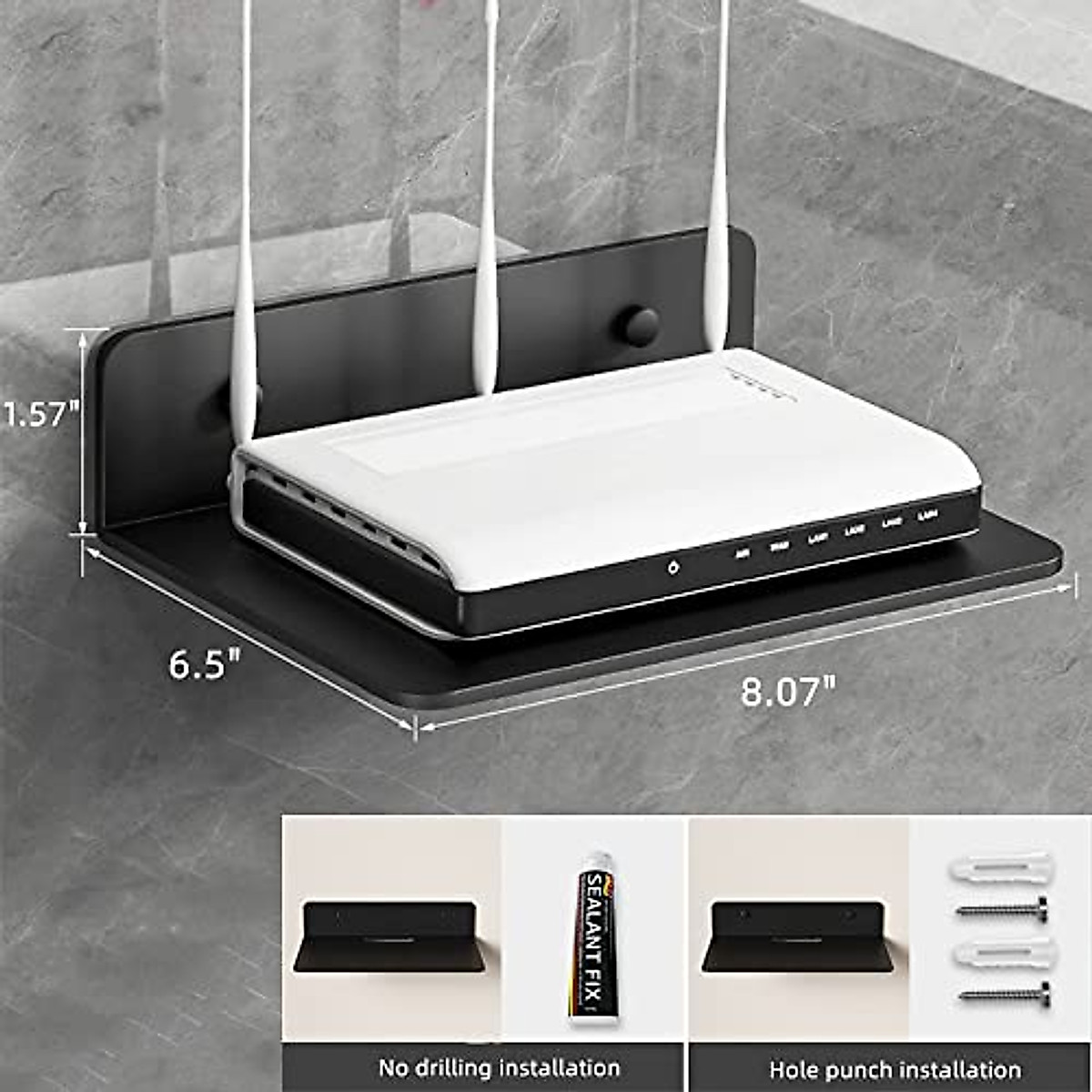 XZJMY Floating Shelves Black Set of 2,Metal Wall Shelf,8" Display Shelves for Wall Storage,Easily Expand Wall Space - Aluminum Floating Shelf for Security Cameras, Baby Monitors, Speakers (2, Black)