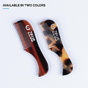 ZEUS Handmade Saw-Cut Mustache Comb, Fined Toothed, Durable Cellulose, Hand Polished, Pocket Comb & Beard Comb for Mustache and Beard (Single Traditional)