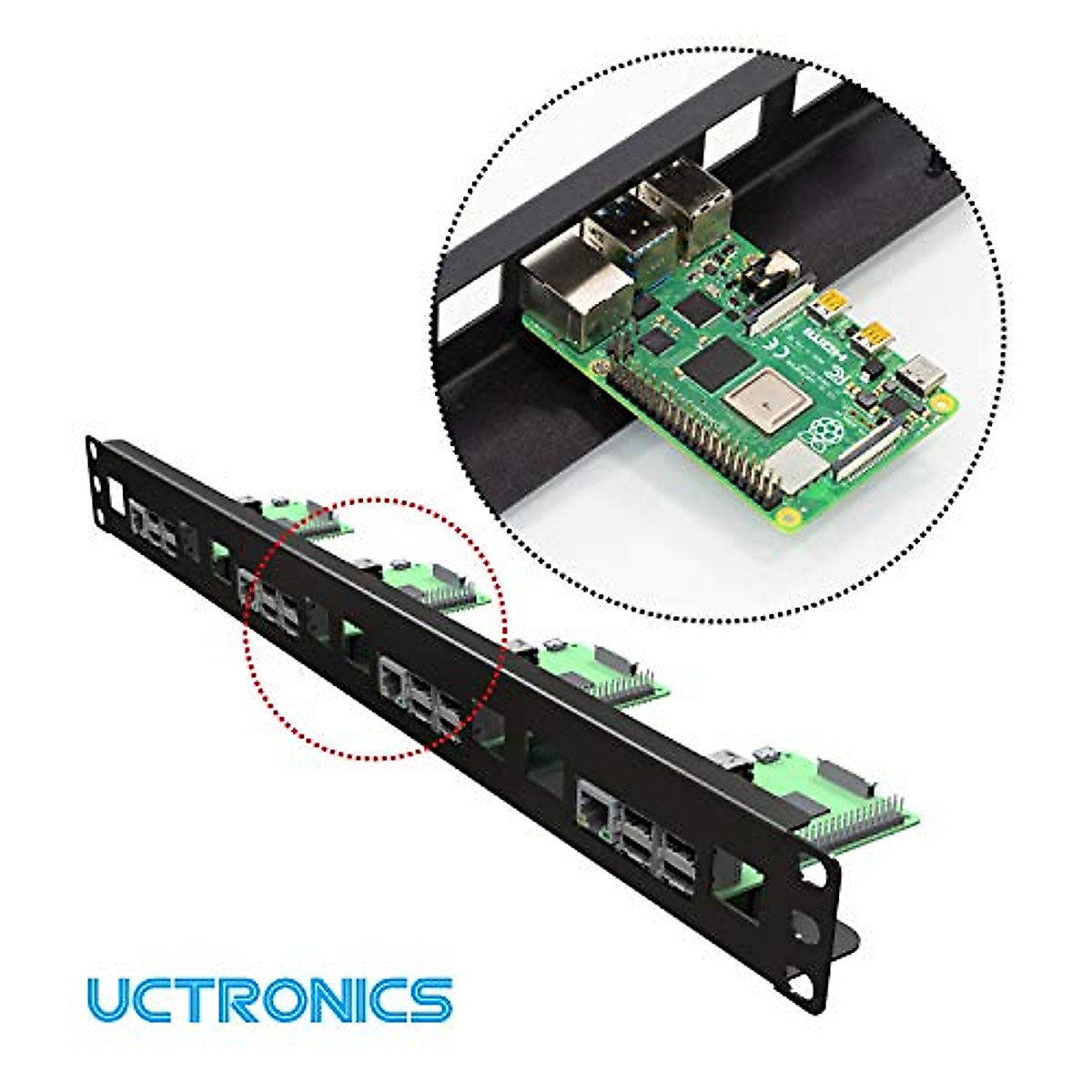 UCTRONICS 1U Rack for Raspberry Pi, 19" Rackmount Supports 1-4 Units of All Raspberry Pi 5/4B/3B/B+ Models