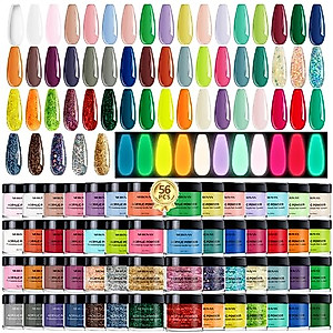 Morovan Acrylic Powder Set: 56 Colors Acrylic Nail Powder with Pure & Glitter Nail Acrylic Powder for Acrylic Nails Extension Nail Carving No Nail Lamp Needed for Women Girls