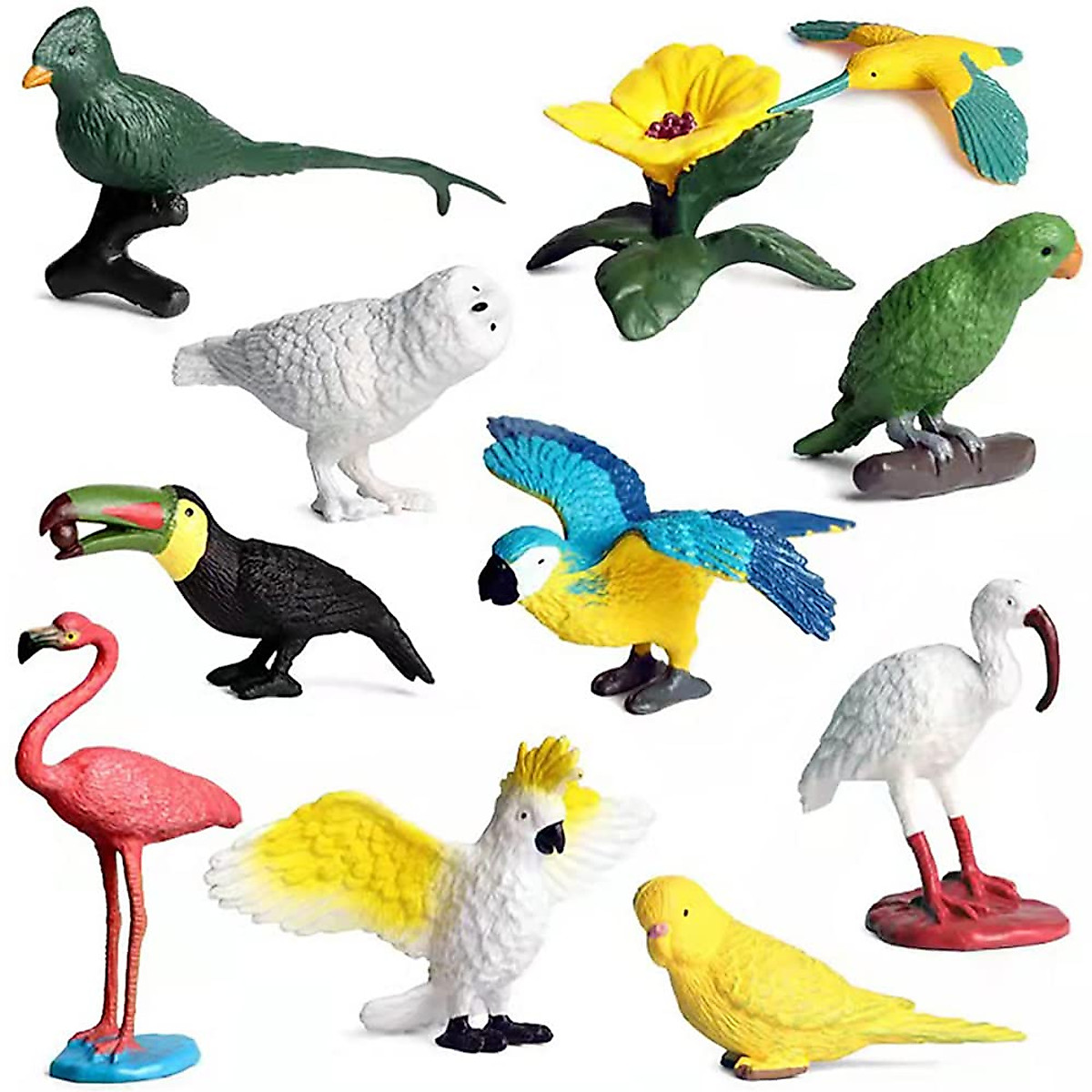 DOYIFun 10 Pcs Simulated Bird Animals Parrot Model Figure Toys, Realistic Flamingo Birds Figurine Collection Playset Cake Toppers Gift for Kids Educational Toys