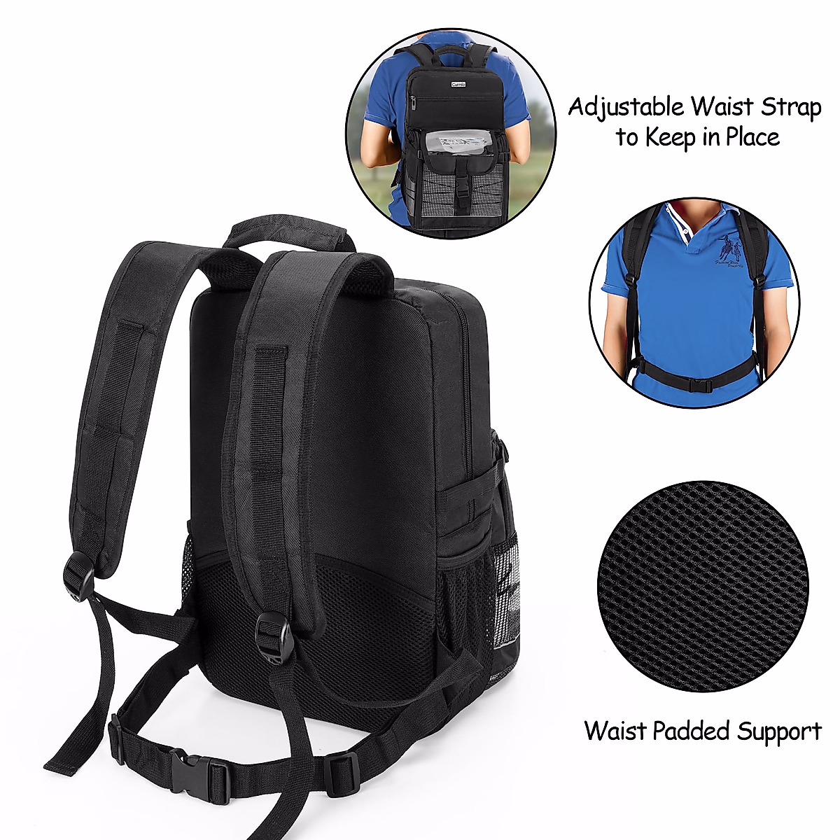 CURMIO Travel Backpack Compatible with Inogen, OxyGo and Caire Units, Portable Oxygen Concentrator Bag with Storage Compartment, Black (Bag Only, Patent Pending)