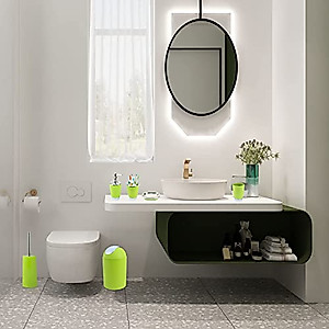 6 Piece Bathroom Accessories Set, Plastic Bath Ensemble Bath Set Lotion Bottles Toothbrush Holder Tooth Mug Soap Dish Toilet Brush Trash Can Decorative Bath Accessory Kit, Green