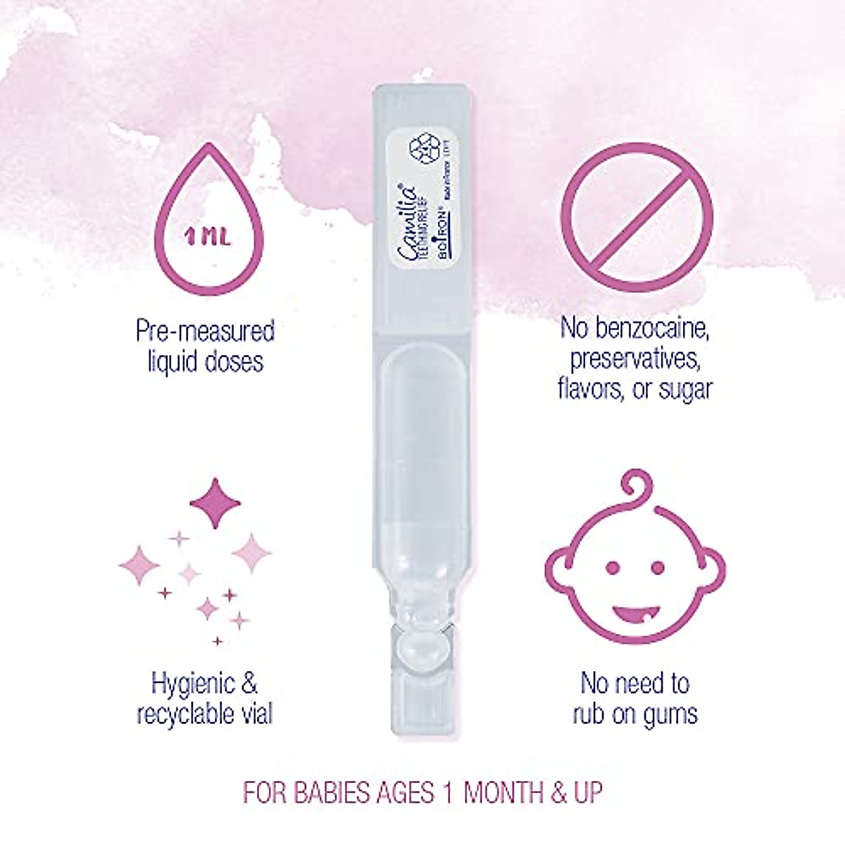 Boiron Camilia Teething Drops for Daytime and Nighttime Relief of Painful or Swollen Gums and Irritability in Babies - 60 Count