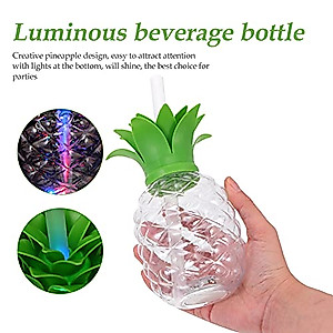 LED Light Up Pineapple Cups:3pcs Pineapple Drink Cups with Straws Luau Party Decorations Hawaiian Luau Tiki and Beach Theme Party Decorations for Kids and Adults
