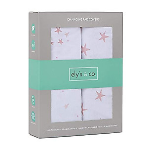 Changing Pad Cover - Cradle Sheet 100% Jersey Cotton 2 Pack for Baby Girl-Dusty Rose and Mauve Pink Stars