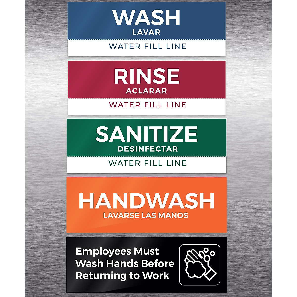 5 Pack Wash Rinse Sanitize Sink Labels, Waterproof Sticker Signs, 3 Compartment Sink Labels - Restaurant Supplies, Food Truck Supplies, Dishwashing Sign Wash Station