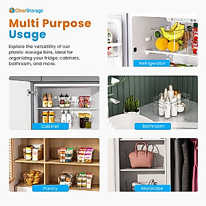 ClearStorage Clear Plastic Storage Bins, 6 Pack Pantry Organizers and Storage with Handle, Pantry Storage for Fridge, Freezer, Kitchen Cabinet, Pantry Organization and Storage, BPA Free (11x8x6)