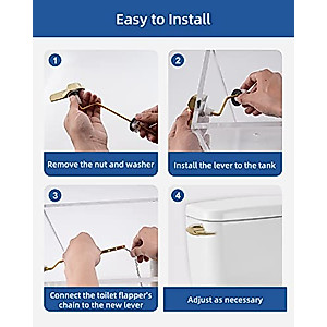 Hibbent Toilet Handle Replacement, Side Mount Tank Flush Lever Handle Compatible with Kohler Toilet Tank, Toilet Trip Lever with Stainless Steel Flapper Chains, Toilet Repair Handle, Polished Brass