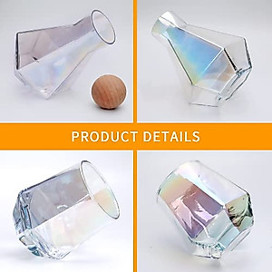 Wine Decanter Set with Glasses,Iridescent Diamond Wine Decanter with 6 Piece Stemless Wine Glasses,Geometric Carafe Decanter with Cork Ball Stopper for Wine Lover,Parties,Whiskey,Scotch, Bourbon