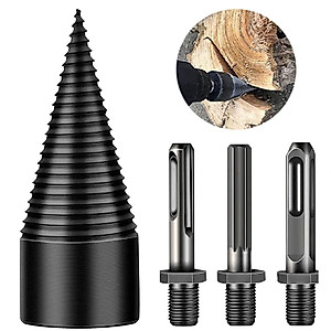 Firewood Log Splitter, 4PCS Wood Log Splitter Firewood Detachable Drill Bit Heavy Duty Electric Drills Screw Cone Driver Hex + Square + Round 32mm/1.26inch