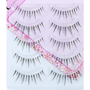 LASGOOS Fake Eyelashes Natural Look False Eye Lashes Daily Strip Cross Clear Band 6-12mm Cross Lashes Invisible Thin band Cute Lash for Wedding Daily Work Eye Makeup 5 Pairs