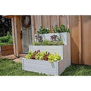 Vita Classic 33 inch x 33 inch Tiered Cascading Keyhole Garden with Composting Basket, White Vinyl, PVC, BPA and Pthalate Free, VT17109