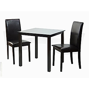 3 Pc Dining Room Dinette Kitchen Set Square Table and 2 Fallabella Chairs Classic Style Solid Wood Espresso Finish Rattan Wicker Furniture