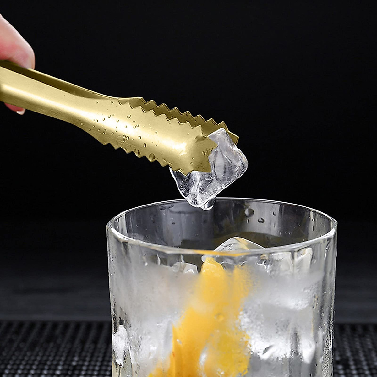 WAFJAMF Ice Tongs for Ice Bucket,7 Inch Serving Tongs,Bar Tongs,304 Stainless Steel,-Gold Plated-for Bar Kitchen Restaurant…