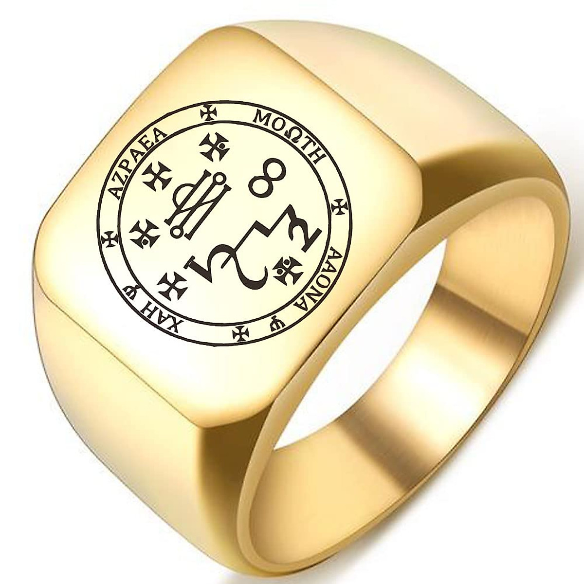 Moveve Handmade Engraved Archangel Azrael Seal Solomon Angel of Death Kabbalah Amulet Stainless Steel Ring