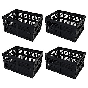 Zopnny 4 Packs Collapsible Milk Crates, 15 L Plastic Stackable Storage Bins Utility Folding Baskets, f
