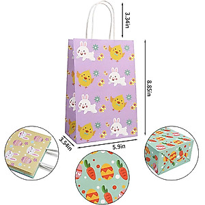 CCINEE 12PCS Easter Gift Bags,Bunny Kraft Paper Treat Bags with Handles Egg Chick Candy Bag for Kids Party Gift Wrapping