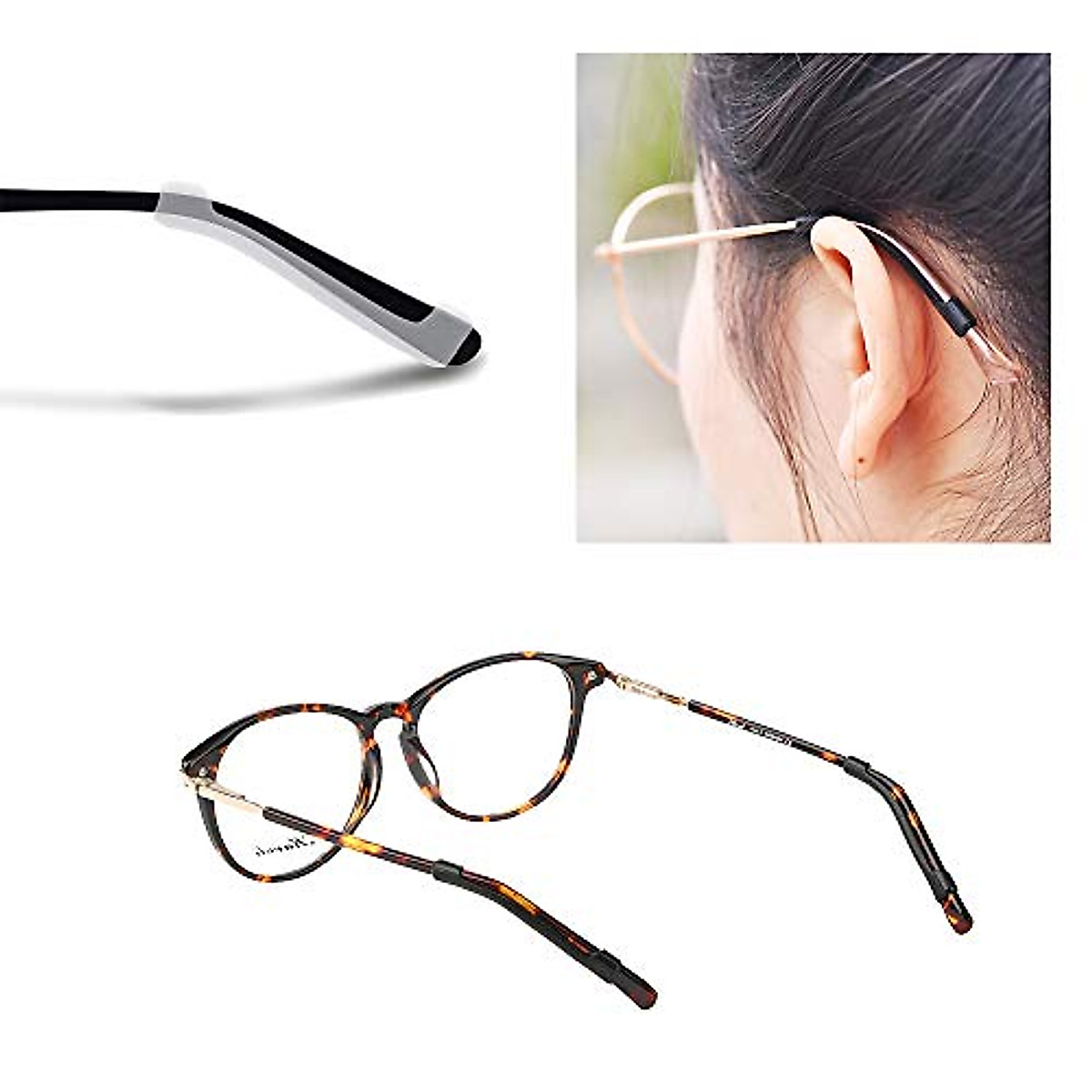 Alamic Eyewear Retainer Eyeglass Temple Tip for Kids and Adults Silicone Anti Slip Holder for Glasses Piece Ear Hook - 12 Pairs