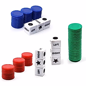 Befantasway Right Left Center Dice Game Set with 3 Dices + 36 Chips (3 Sets -Red+Green+Blue)