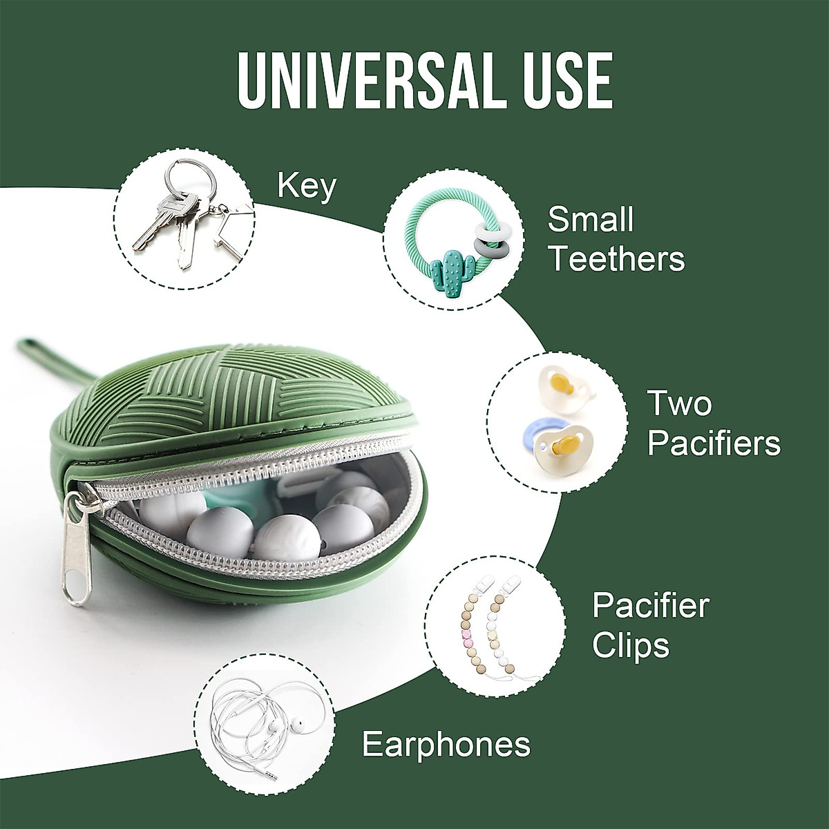 Smlpuame 4 Pack Pacifier Holder Case Set,2 Silicone Portable Pacifier Cover Pouch Bag for Diaper Bags Baby Carriage with 2 Transparent Pacifier Storage Container Box,Easy to Clean,Classic(Green+Grey)