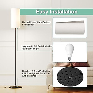luckystyle LED Floor Lamp with Remote Control, Stepless Dimmable 12W LED Bulb, Standing Lamp with Foot Switch Grey Pole Lamp with Lampshade Tall Lamps for Living Room Bedroom