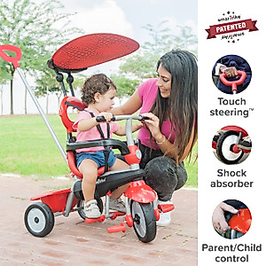 smarTrike Kids Adjustable Tricycle Push Bike Trike Ride On Toy with Parent Control Button for Toddler Ages 15 Months to 3 Years, Red