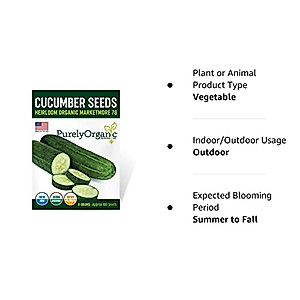 Purely Organic Products Purely Organic Heirloom Cucumber Seeds (Marketmore 76) - Approx 140 Seeds - Certified Organic, Non-GMO, Open Pollinated, Heirloom, USA Origin